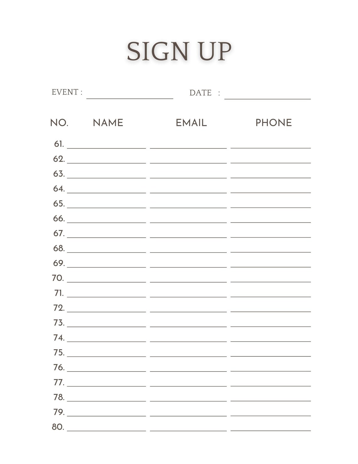 Digital Sign in Sheet, Signup Sheet, Login Sheet, Printable Sign in ...