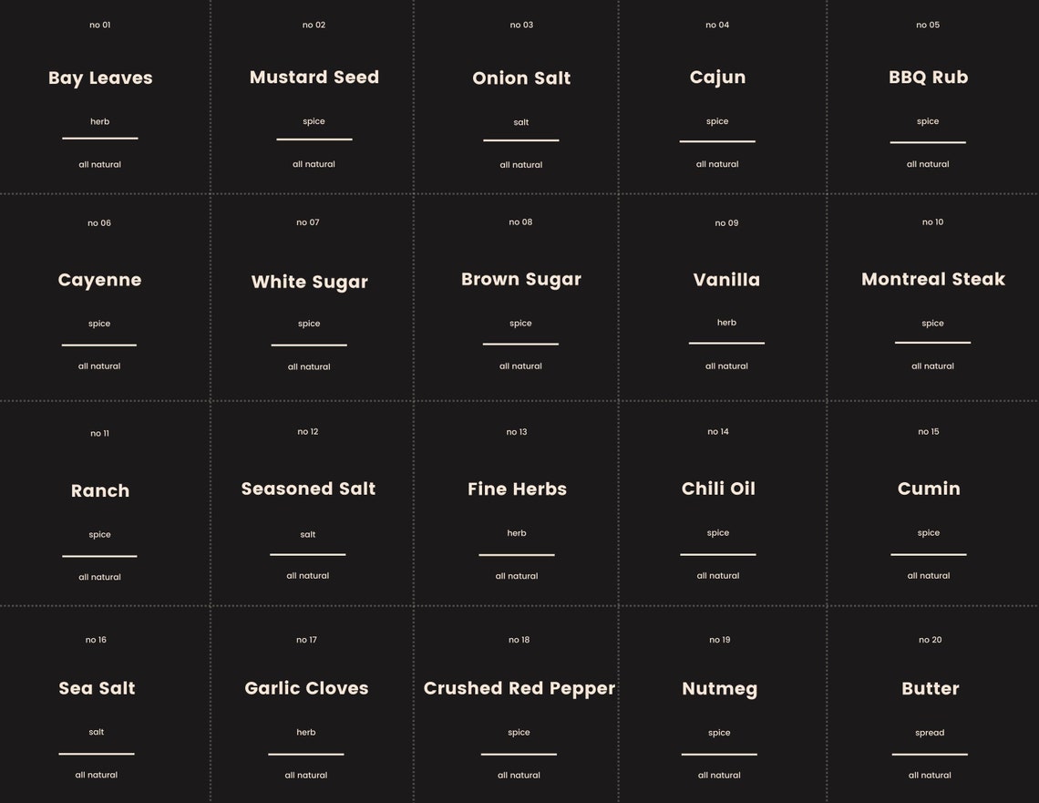 Black Modern Minimalist Spice Labels, Printable Spice Labels, Instant ...