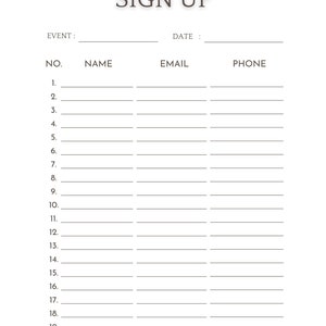 Digital Sign in Sheet, Signup Sheet, Login Sheet, Printable Sign in ...