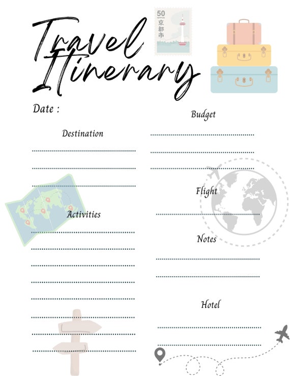 One Page Travel Itinerary Travel Planner Digital Travel - Etsy