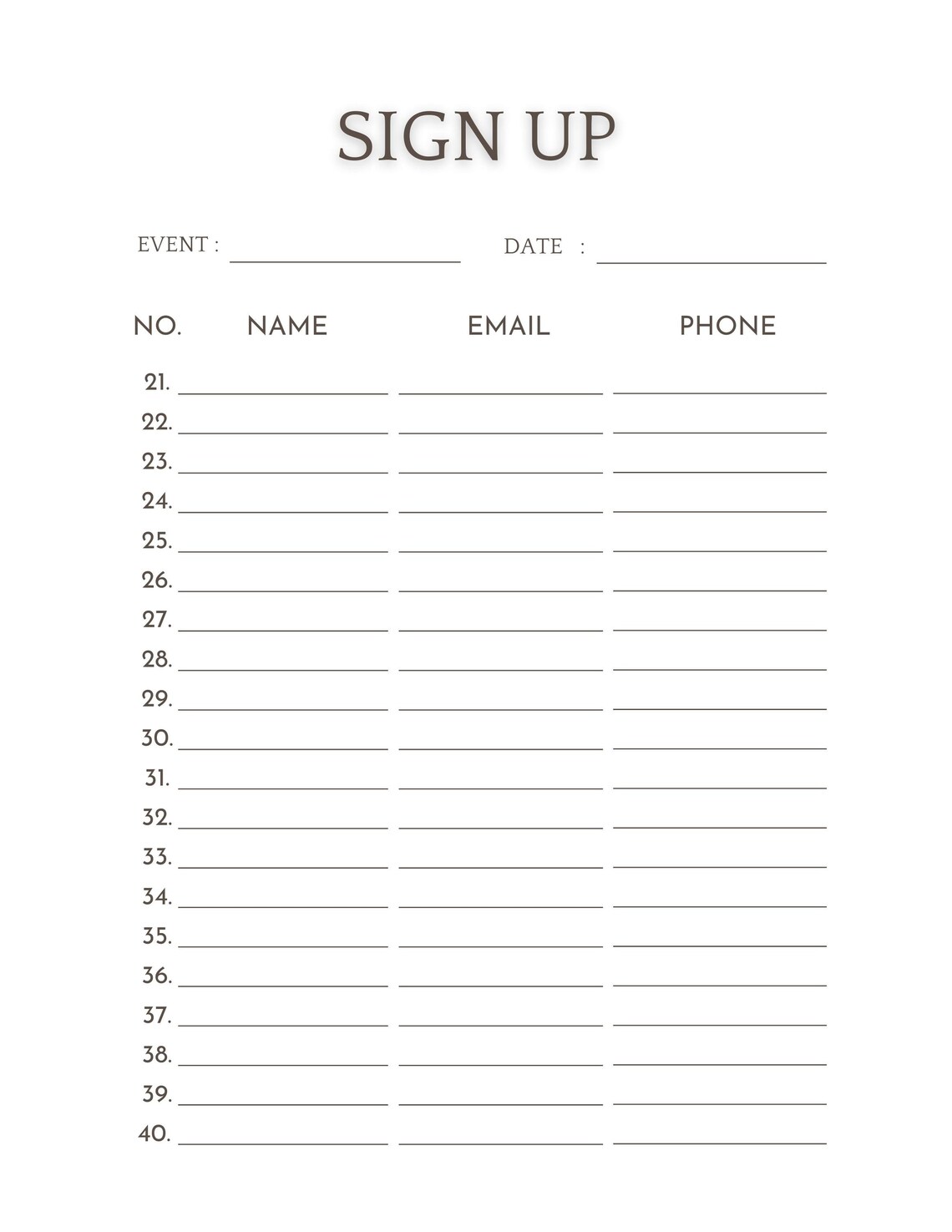 Digital Sign in Sheet, Signup Sheet, Login Sheet, Printable Sign in ...