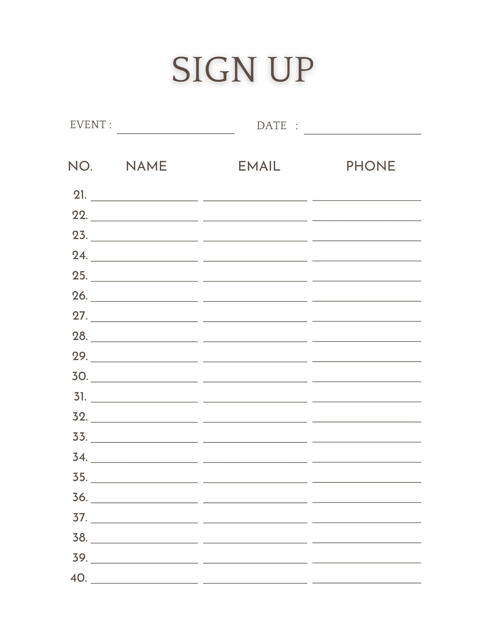 Digital Sign in Sheet, Signup Sheet, Login Sheet, Printable Sign in ...