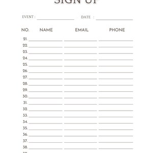 Digital Sign in Sheet, Signup Sheet, Login Sheet, Printable Sign in ...