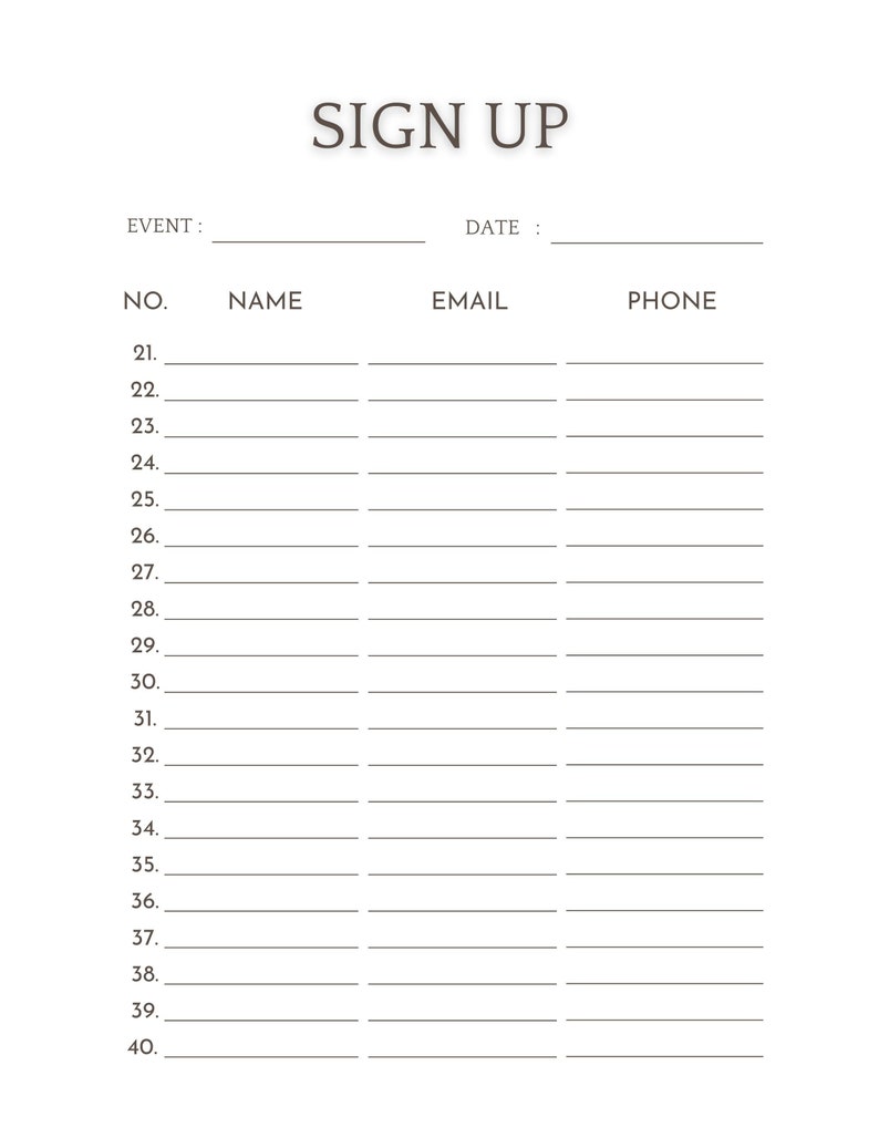 Digital Sign in Sheet, Signup Sheet, Login Sheet, Printable Sign in ...