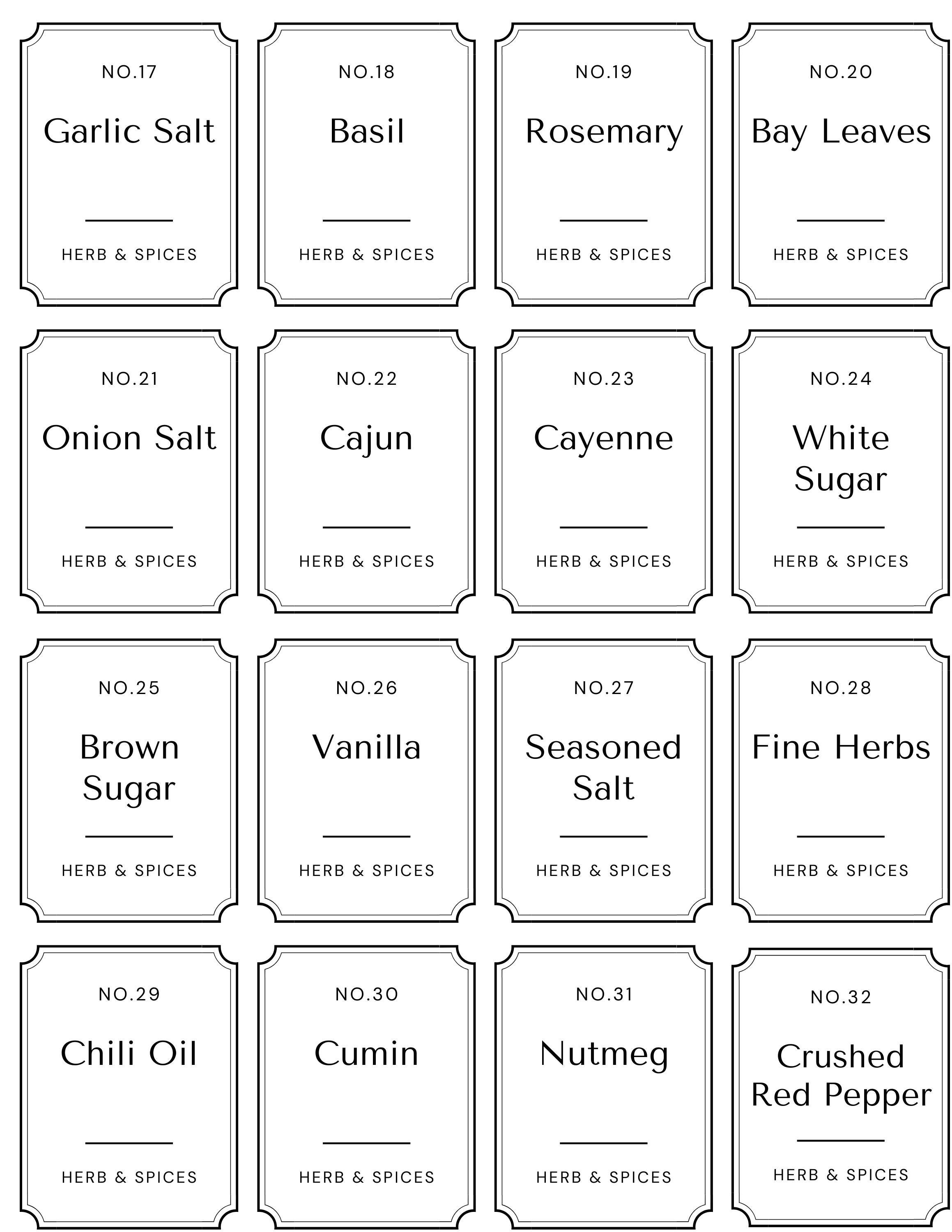 White Modern Minimalist Spice Labels, Printable Spice Labels, Instant ...