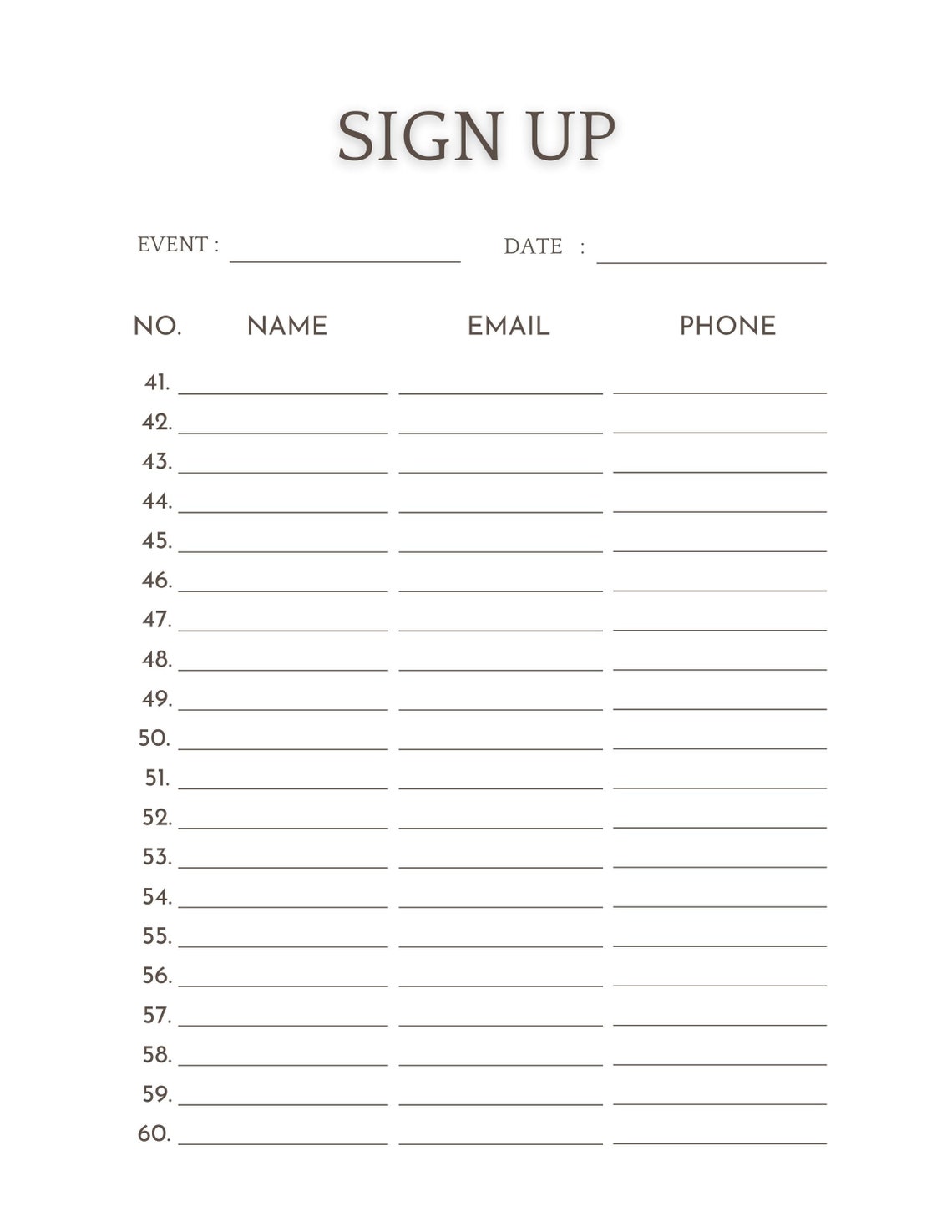 Digital Sign in Sheet, Signup Sheet, Login Sheet, Printable Sign in ...