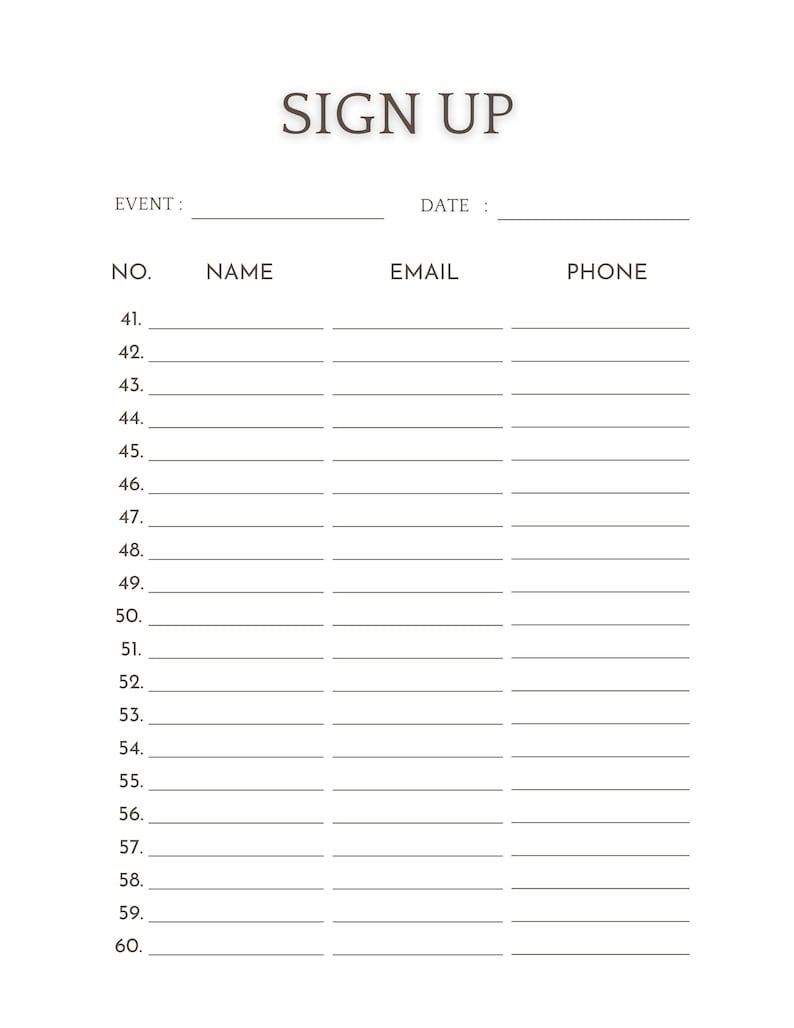 Digital Sign in Sheet, Signup Sheet, Login Sheet, Printable Sign in ...