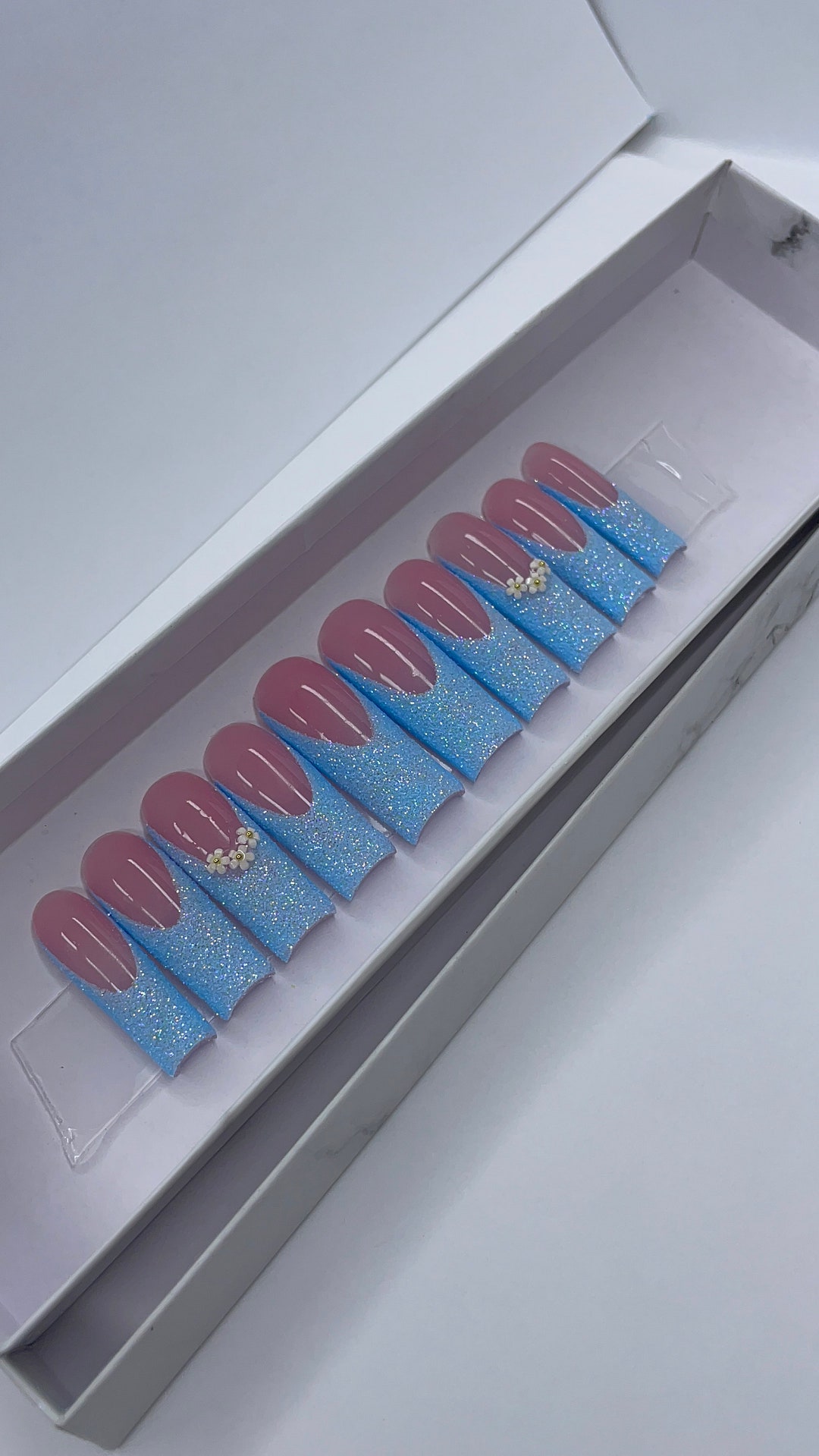 Press On Nail Blue French Tip French Press On Nails Sugar Etsy