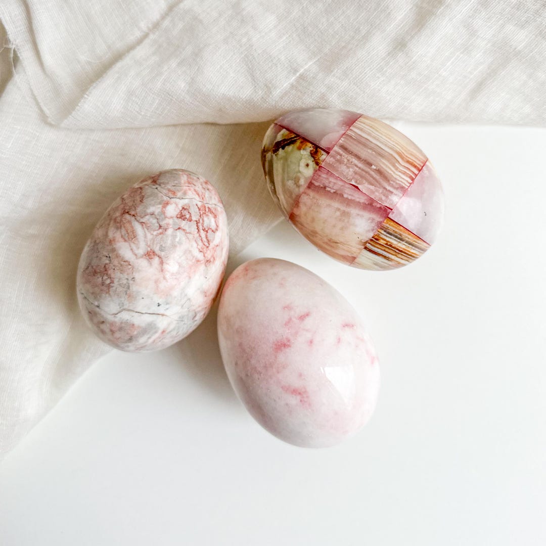 3 Vintage Pink Onyx Marble Eggs, Pink and White Decorative Eggs, Hand ...