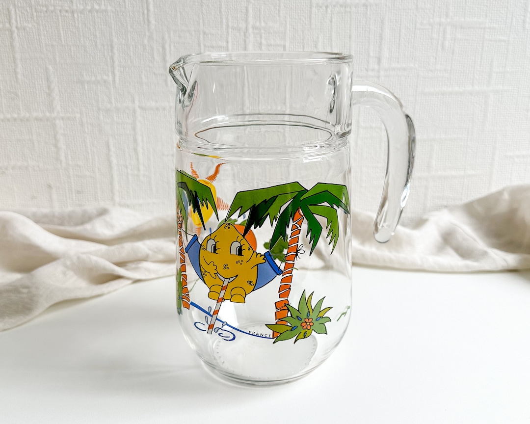 Retro Glass Jug With Tropical Design, French Glass Lemonade Water ...