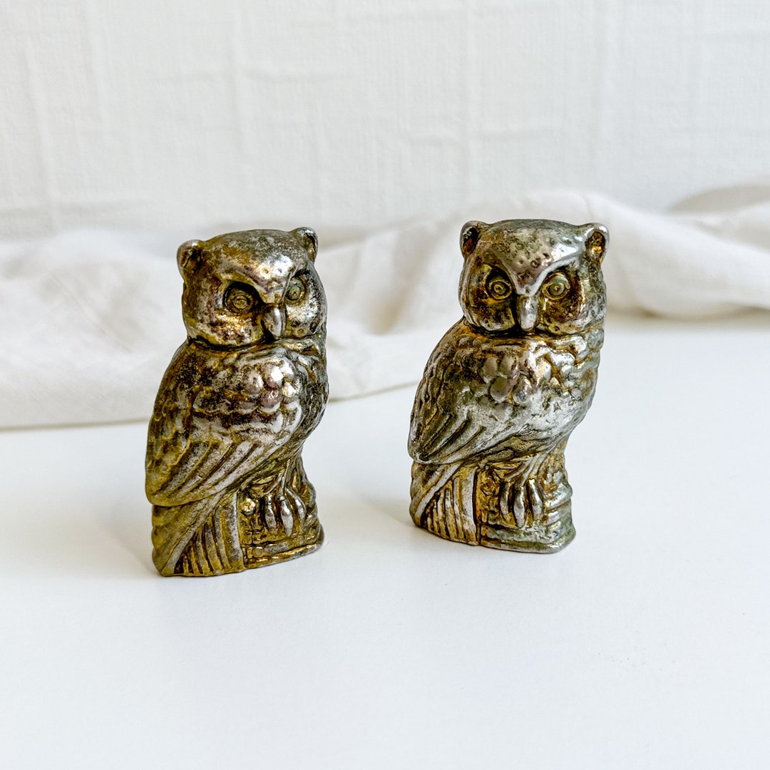 Pair of Small Owl Figurines, Solid Brass Animals, Brass Bronze Alloy ...