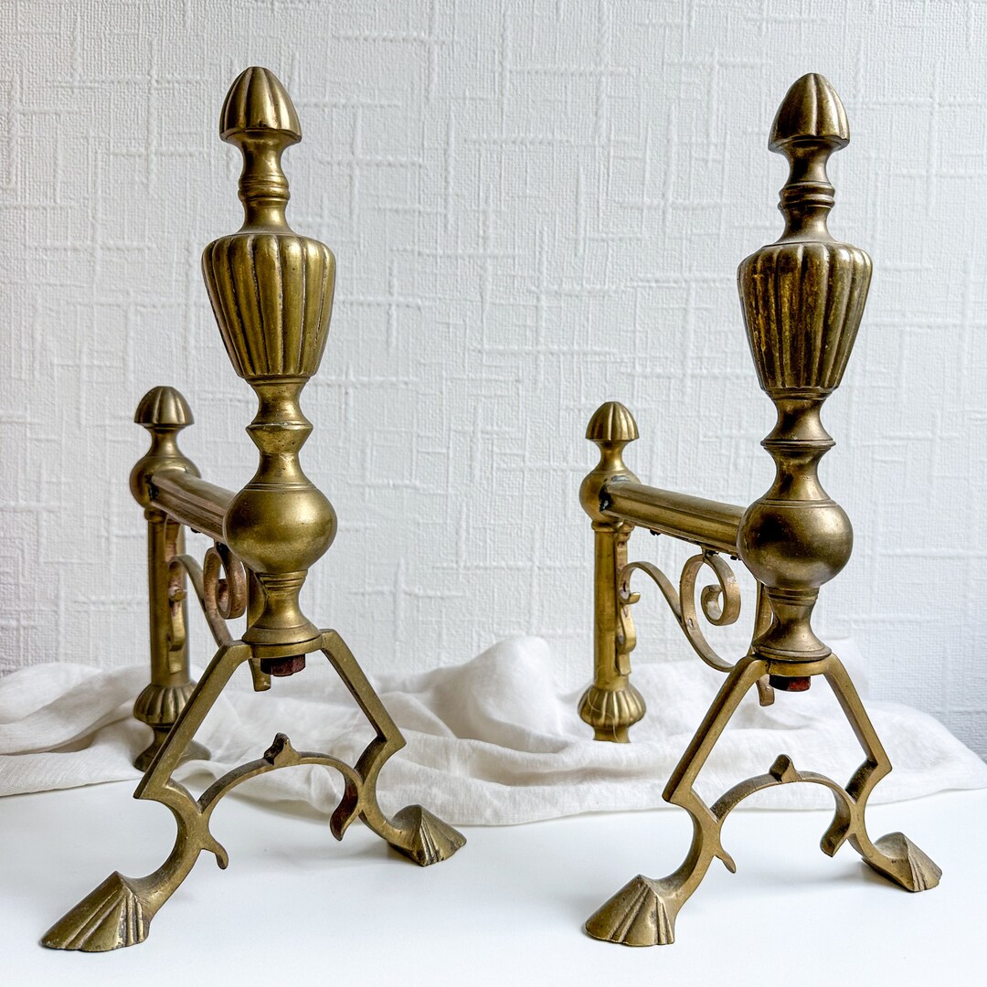 Antique Victorian Brass Fire Dogs, Vintage Fireplace Hearth Decor, Fire ...