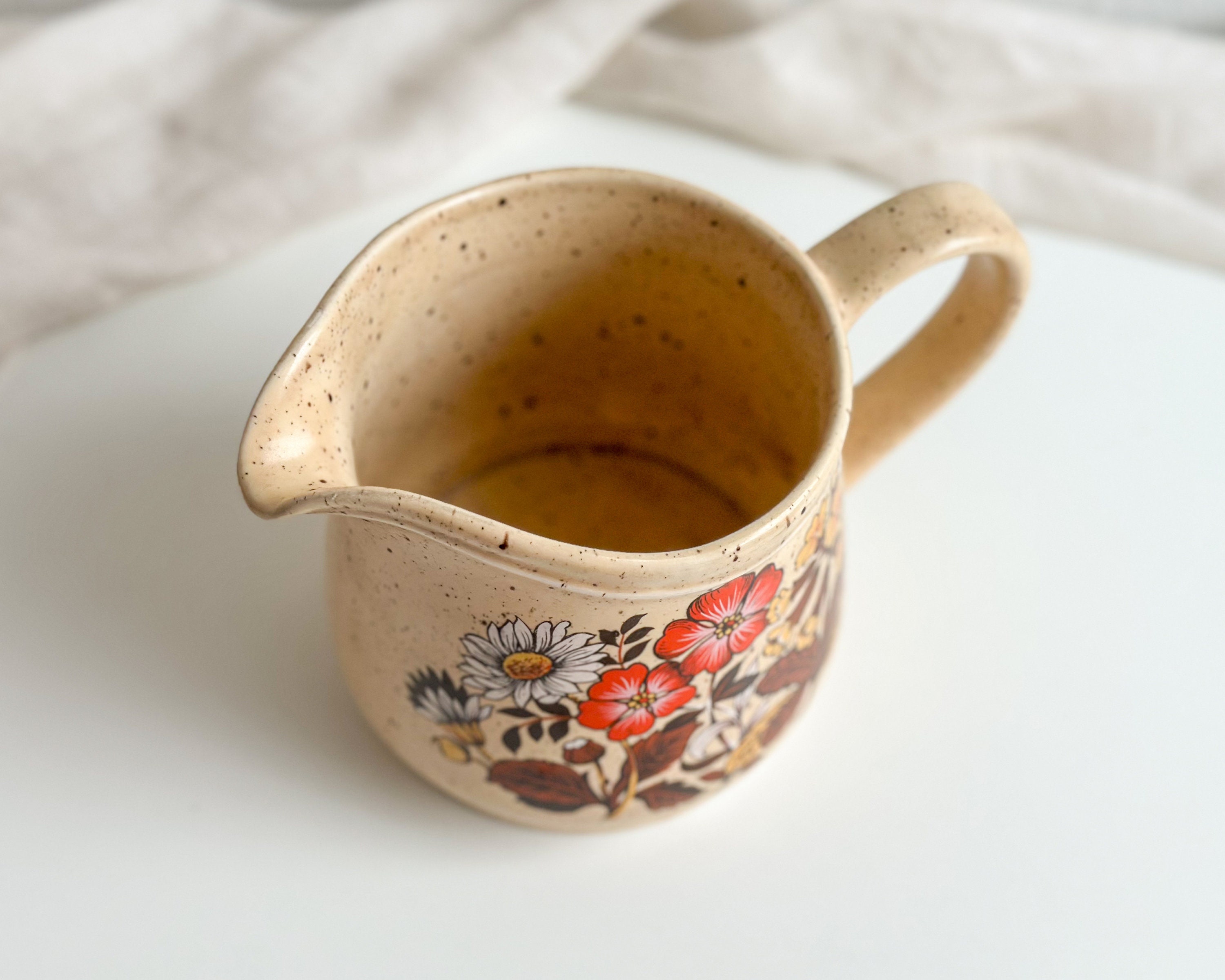 Rare Vintage Sadler Pitcher Jug, Large Speckled Floral Water Jug, Beige ...