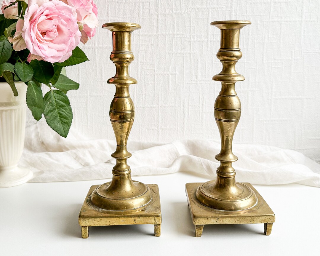 Pair of Heavy Vintage Brass Candlesticks, Solid Brass Candle Holders ...