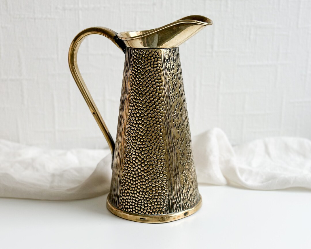 Antique Brass Tall Jug, German Brass Water Pitcher, Vintage Metal ...