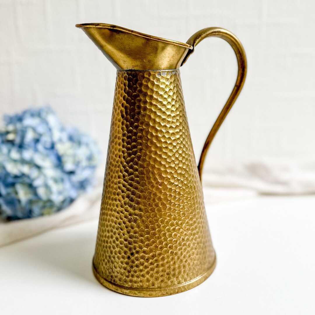 Antique Brass Tall Jug, English Brass Water Pitcher, Vintage Metal ...