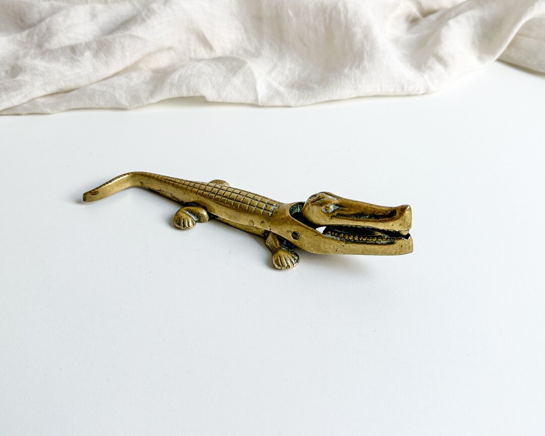Vintage Small Alligator Nutcracker, Brass Crocodile Figurine, Brass ...