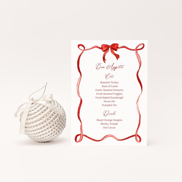 Holiday White and Silver Menu Dinner 5x7 Card - Etsy