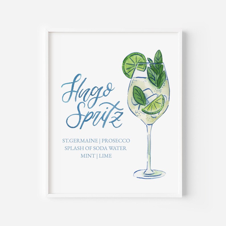 Hugo Spritz Signature Drink Sign: Watercolor Cocktail Menu Template ...