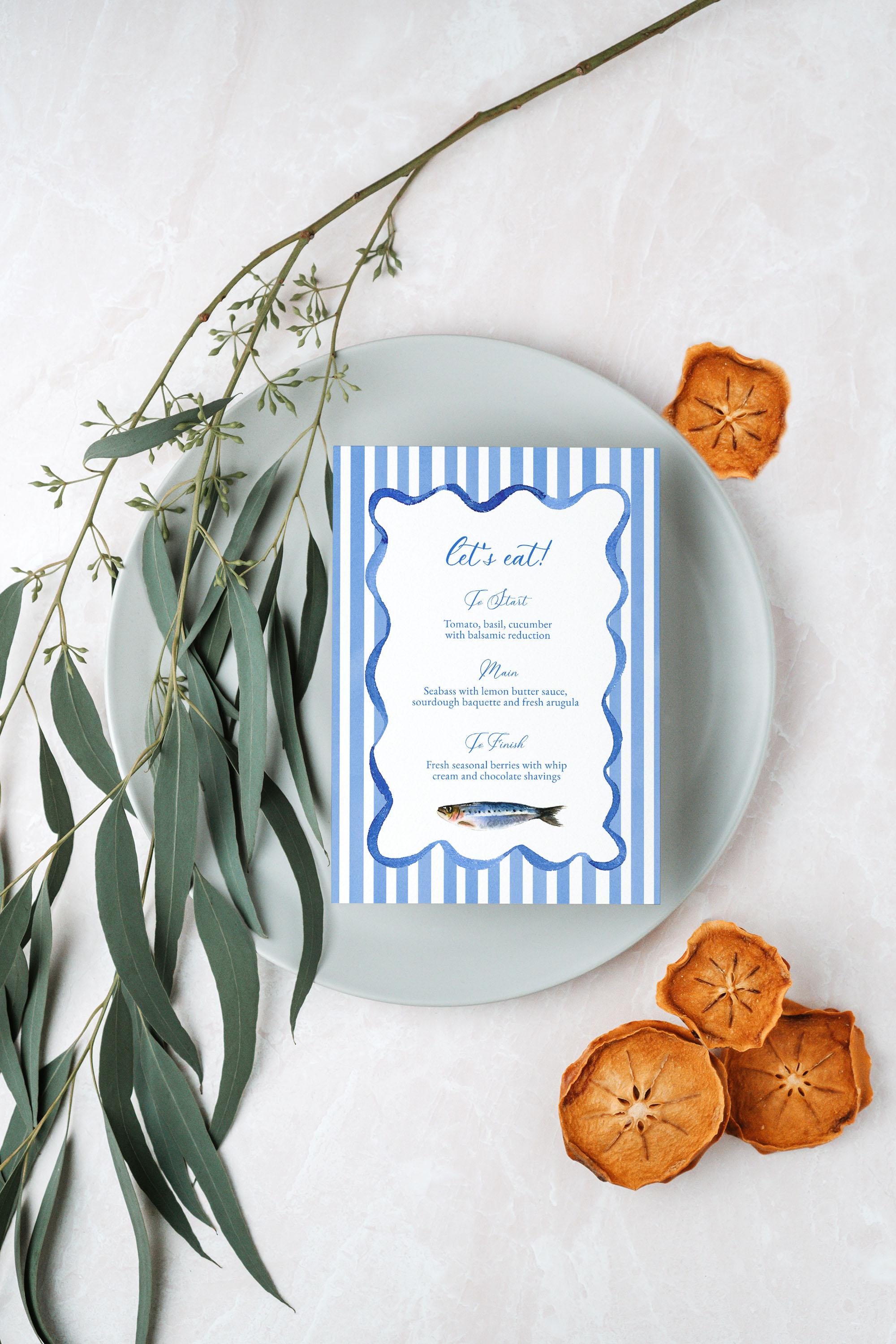Illustrated Sardine Dinner Menu Template: Italy Wedding, 5x7 (digital ...