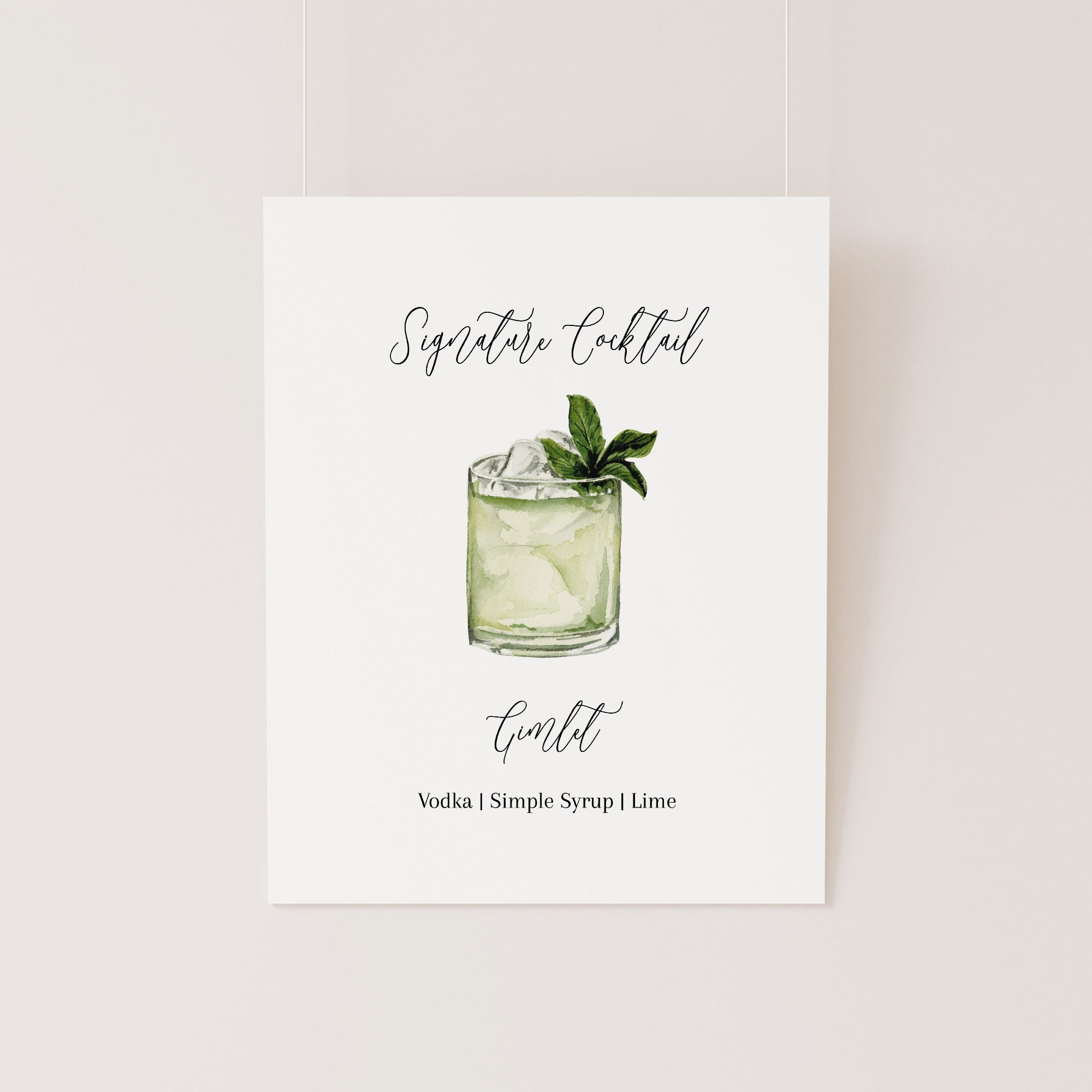 Gimlet Signature Cocktail TEMPLATE, Gin Gimlet Sign, Signature Cocktail ...