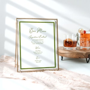 Watercolor Olive Green Bar Menu Template: Elegant Wedding Sign (8x10 ...