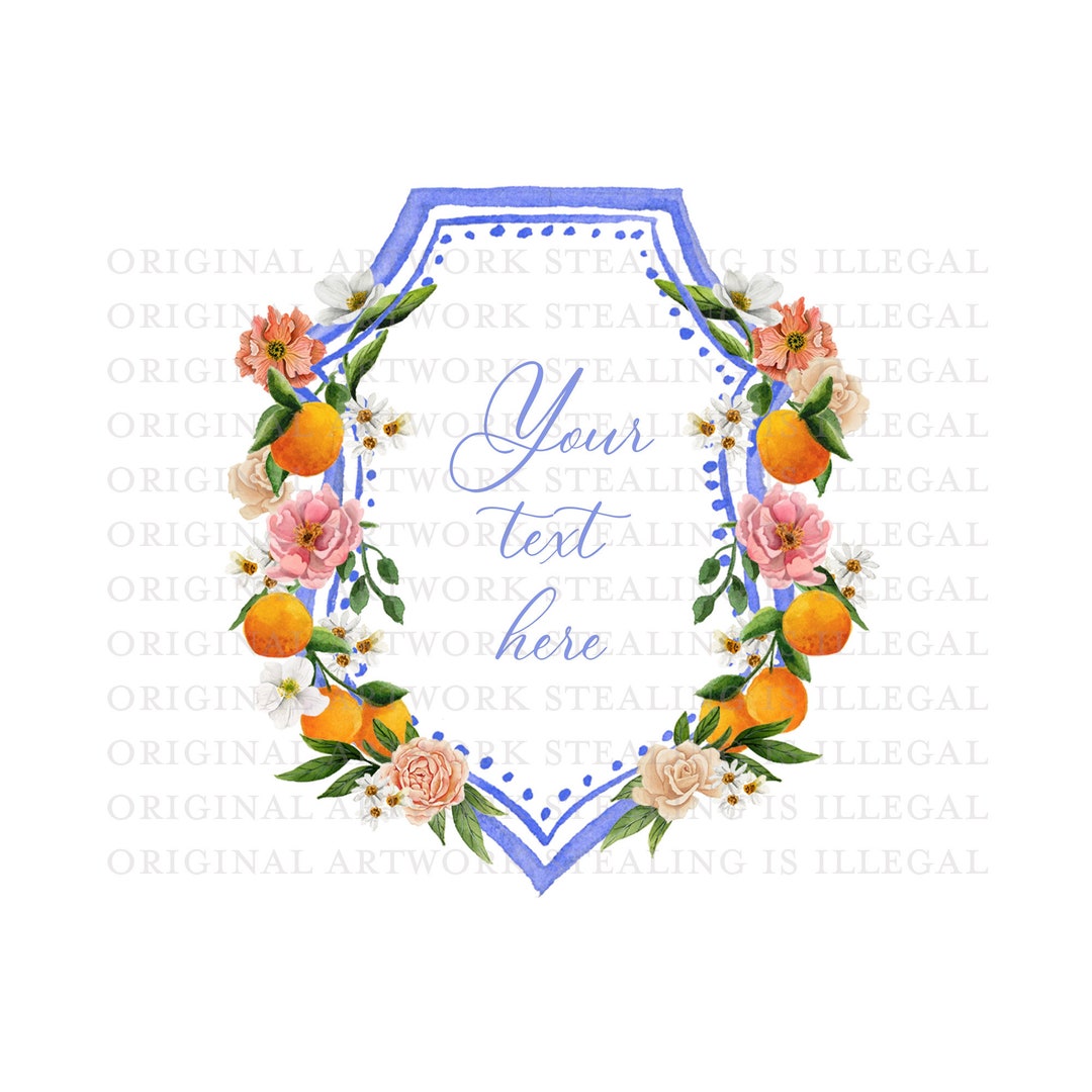 Watercolor Crest PNG, Oranges and Flowers Crest, Colorful Wedding - Etsy