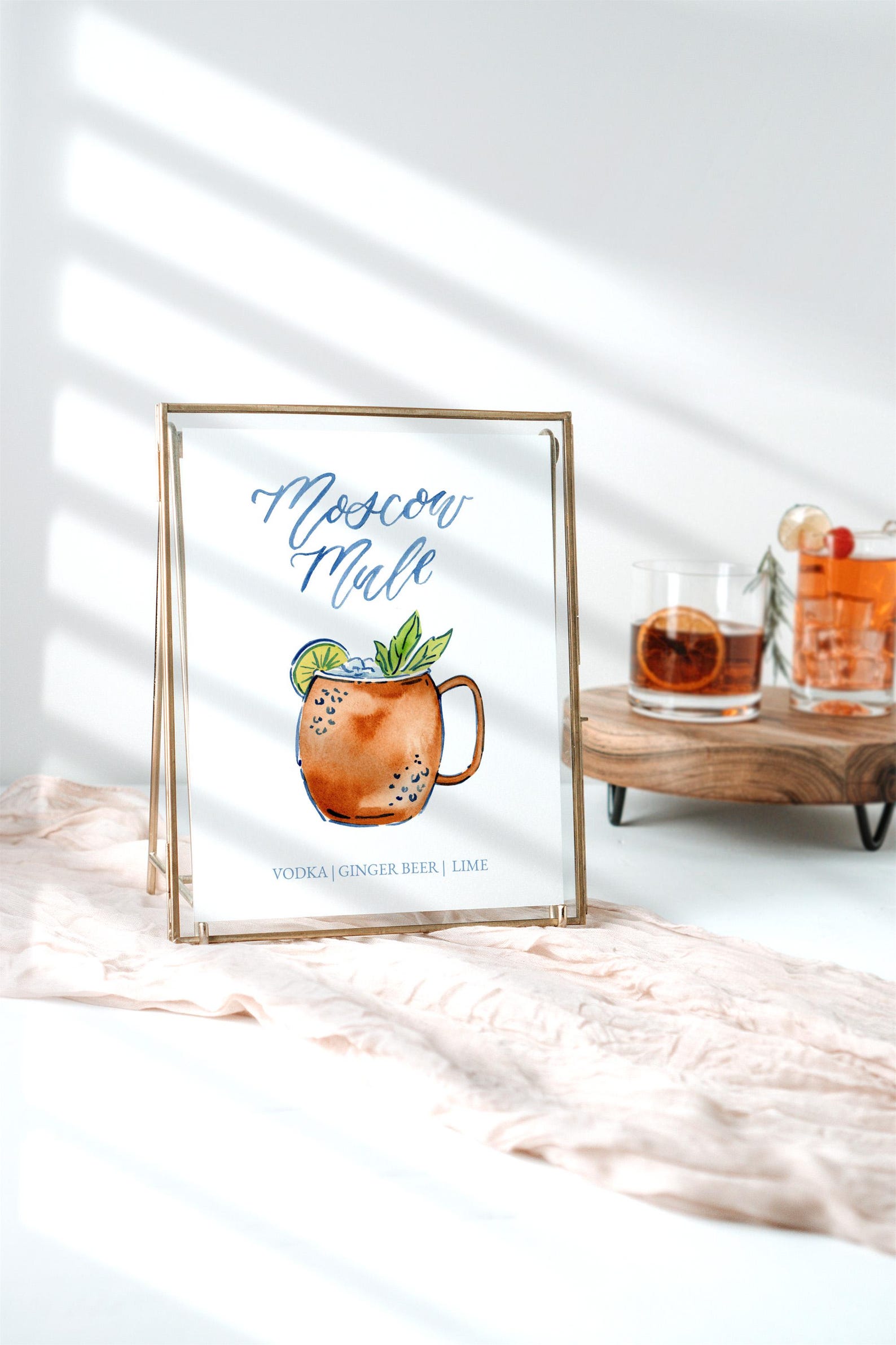 Watercolor Moscow Mule Bar Sign Template: Retro Cocktail Menu (8x10 ...