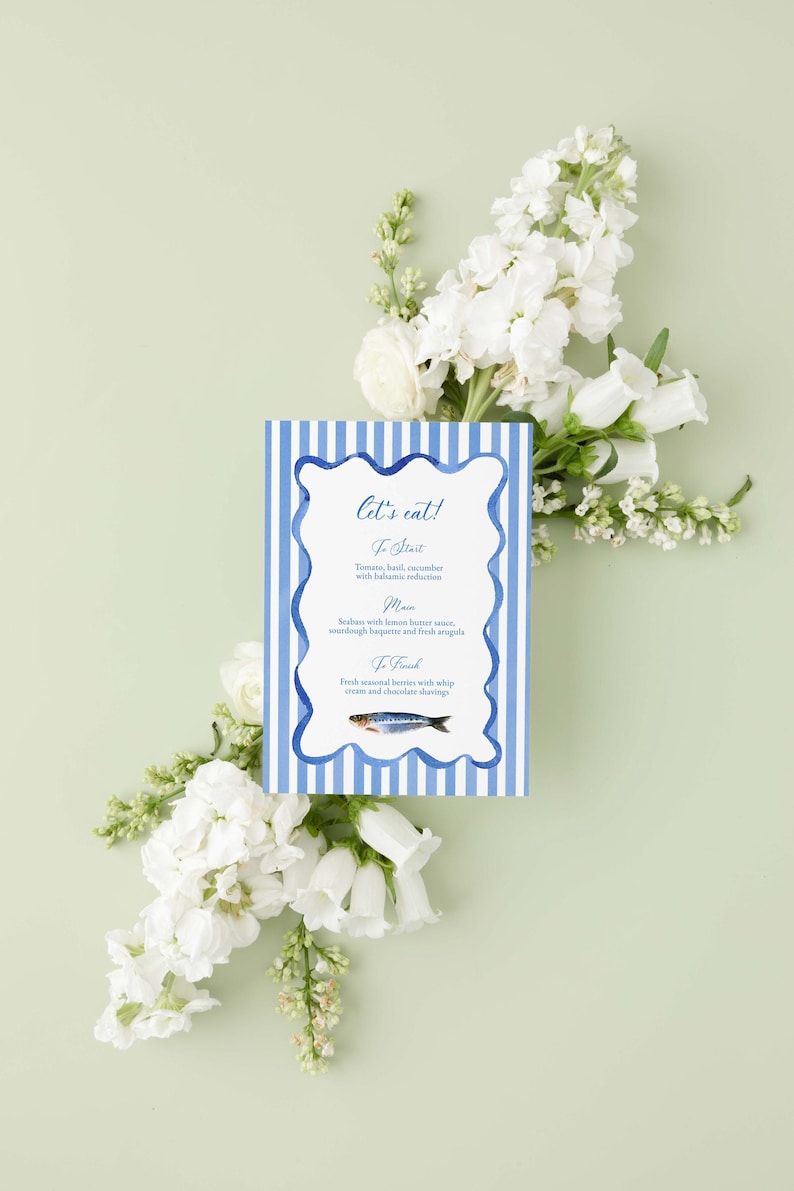 Illustrated Sardine Dinner Menu Template: Italy Wedding, 5x7 (digital ...