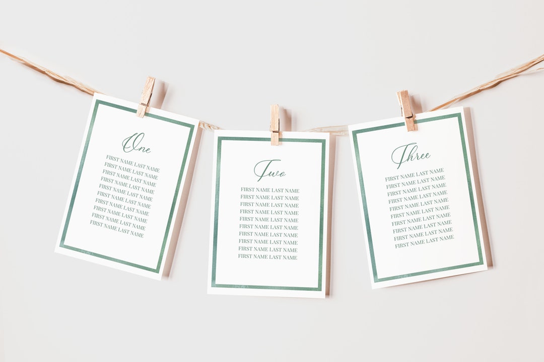 Seating Chart Cards, Editable Table Assignment Sign, Sage Watercolor ...
