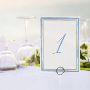 Table Numbers Light Blue and Green Watercolor Frame, TEMPLATE ...