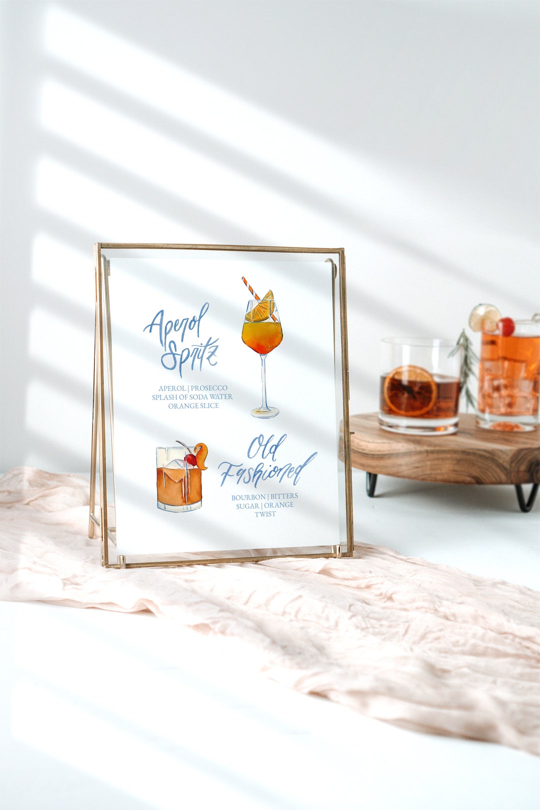 Aperol Spritzer and Old Fashioned Watercolor Cocktail Menu TEMPLATE ...