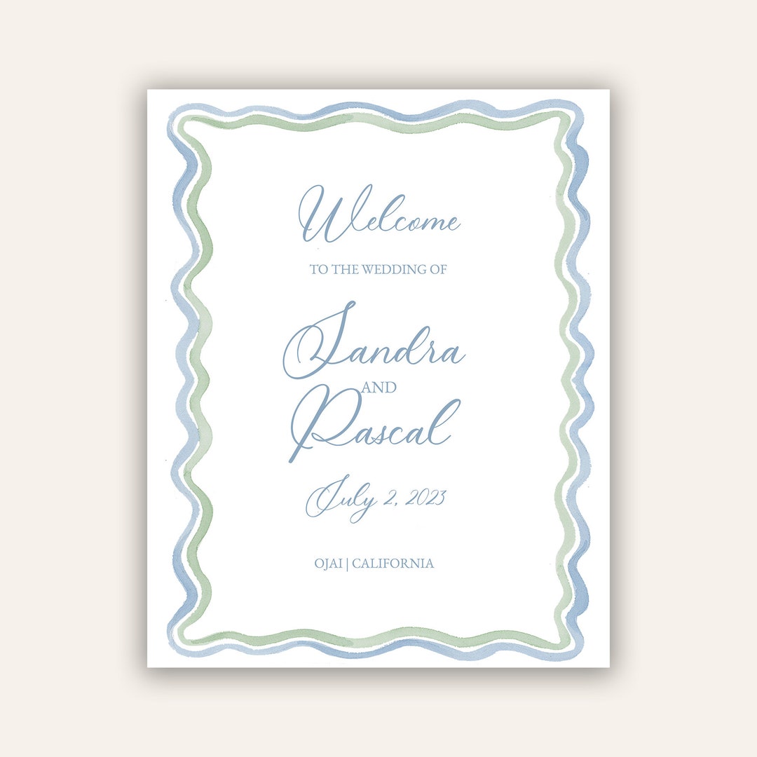 Light Blue and Green Watercolor Squiggle Welcome Sign, Dusty Blue, Sage ...