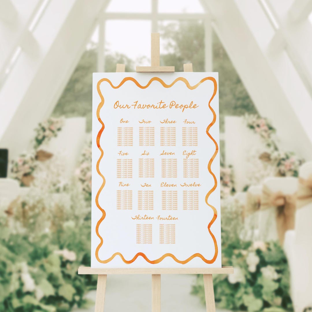 Apricot Squiggle Seating Chart Template, Orange Watercolor, Printable ...