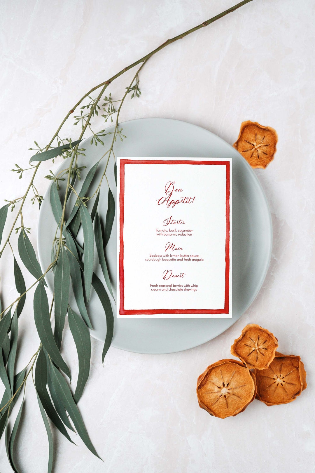 Watercolor Red Frame Dinner Menu Template: Printable Wedding Menu (5x7 ...