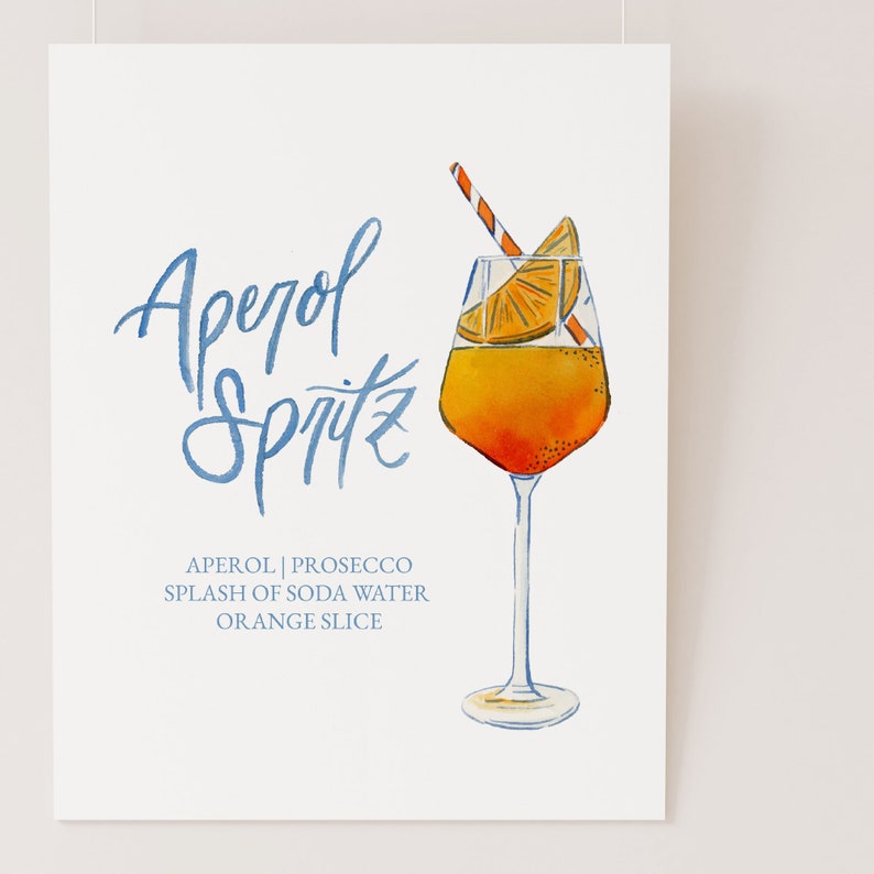 Aperol Spritzer Watercolor Cocktail Menu TEMPLATE Signature - Etsy