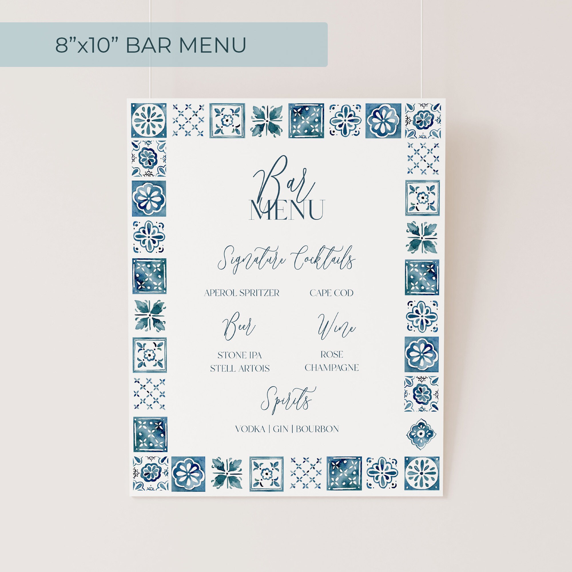 Moroccan Tile Bar Menu Template Mediterranean Printable - Etsy