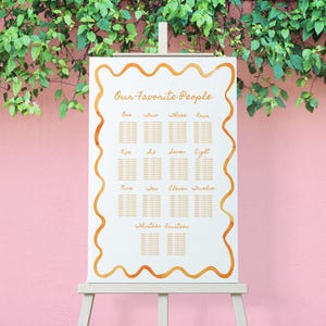 Apricot Squiggle Seating Chart Template, Orange Watercolor, Printable ...