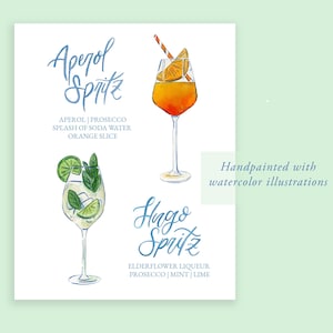 Aperol Spritzer and Hugo Spritz Watercolor Cocktail Menu TEMPLATE ...