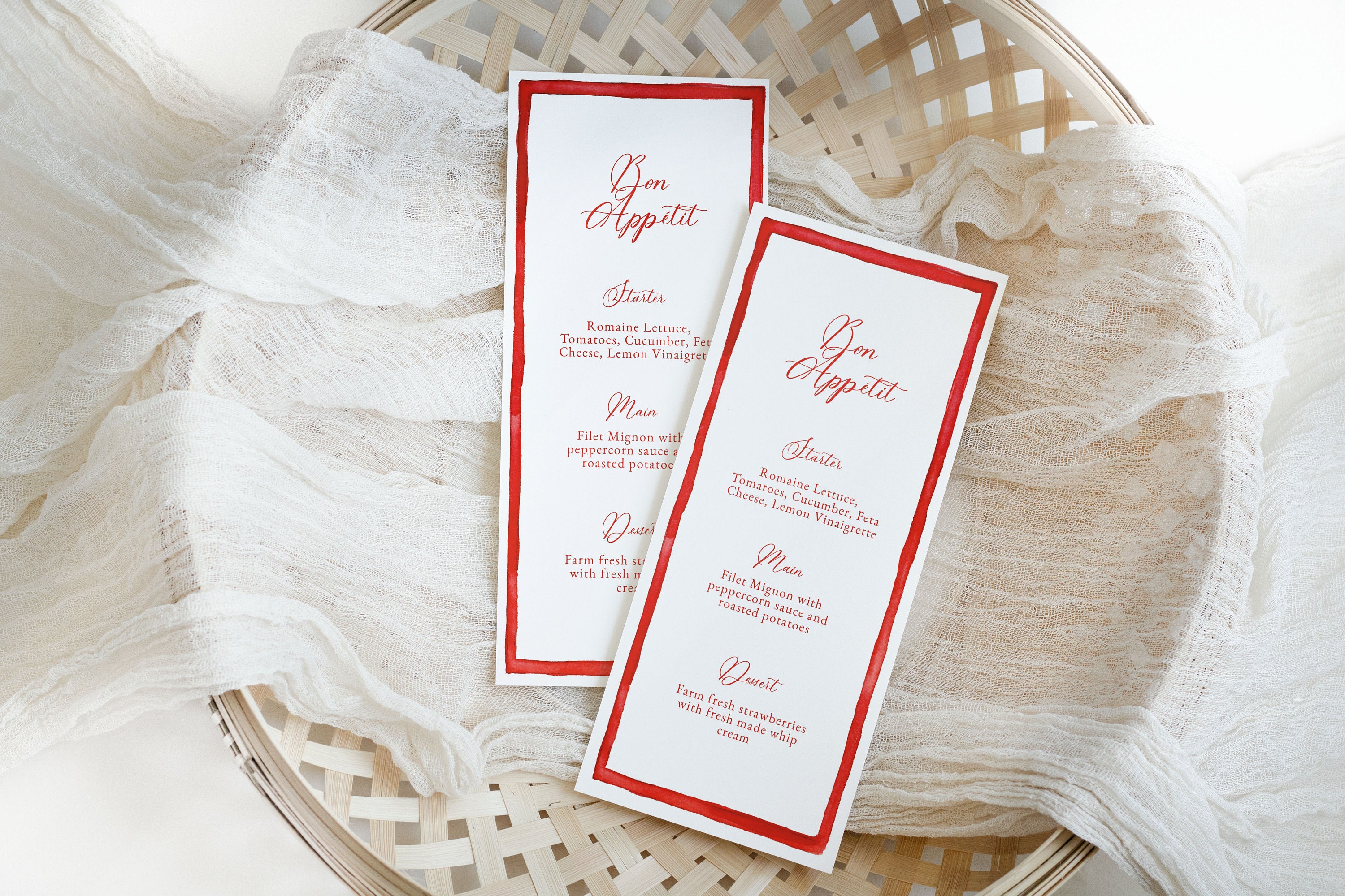 Watercolor Red Frame Dinner Menu Template: Holiday Christmas (4x9 ...