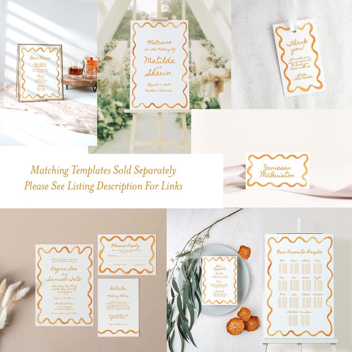 Watercolor Scallop Wedding Invitation Template: Apricot Wavy Design ...