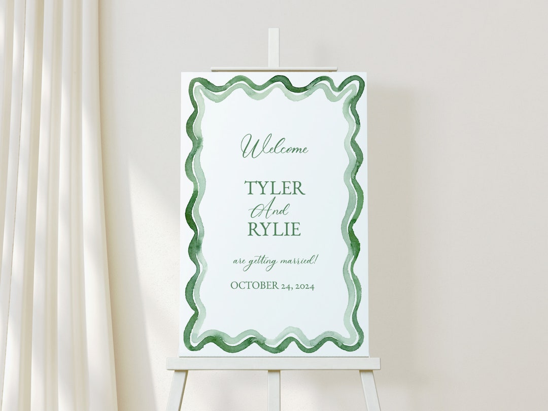 Sage Watercolor Squiggle Welcome Sign, Light and Dark Green, Teal ...