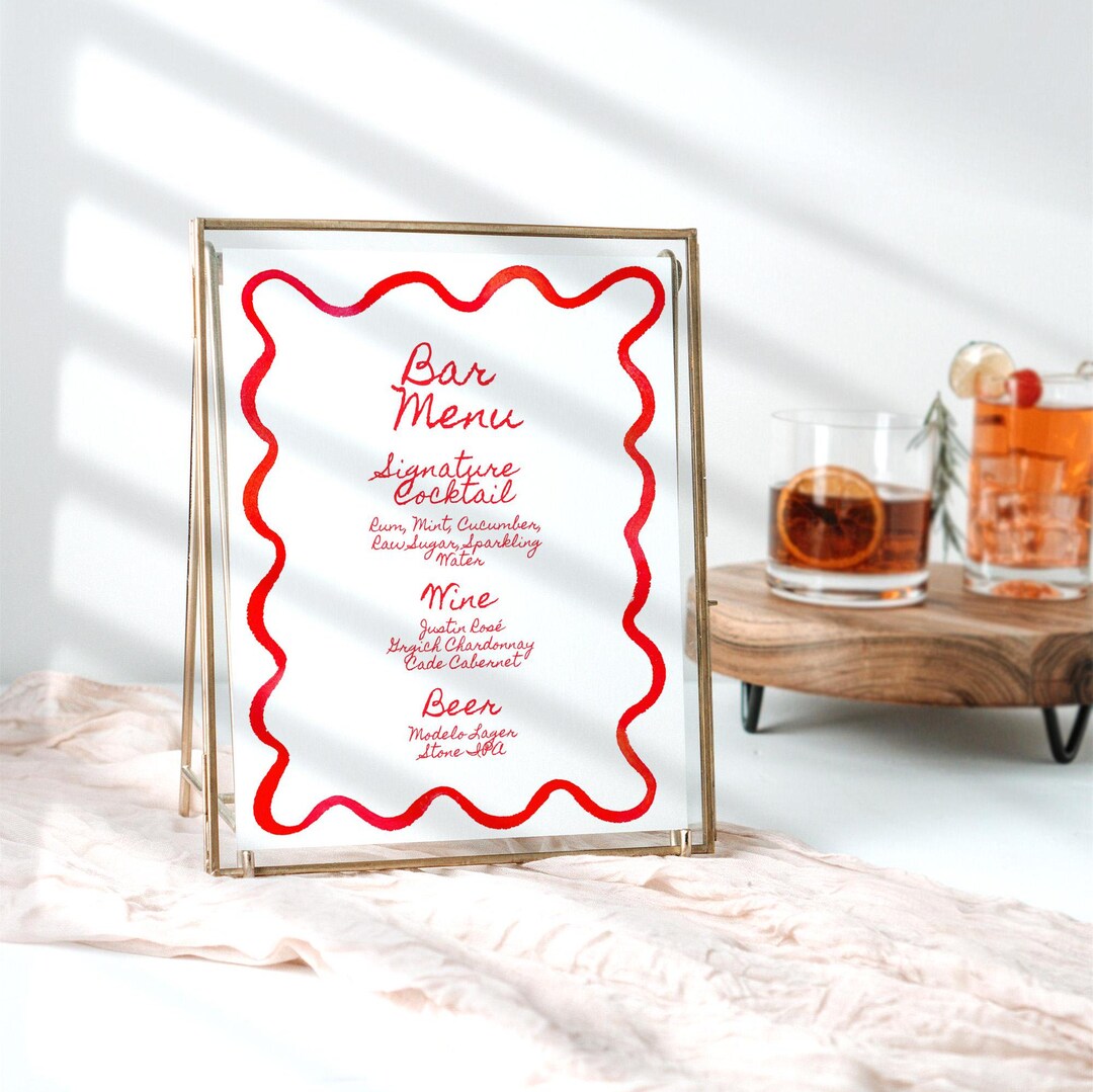 Red Squiggle Edge Bar Menu TEMPLATE, Squiggle Wavy, Wavy Border Frame ...