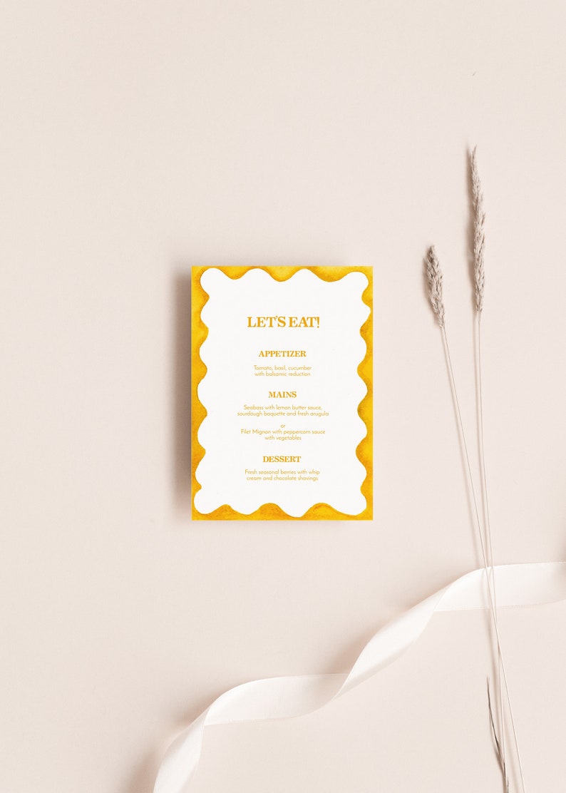 Yellow Scallop Watercolor Frame Dinner Menu TEMPLATE Modern - Etsy