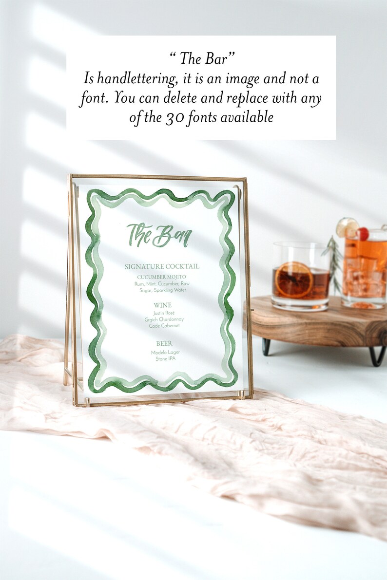 Sage Green Scallop Edge Bar Menu TEMPLATE Loopy Watercolor - Etsy