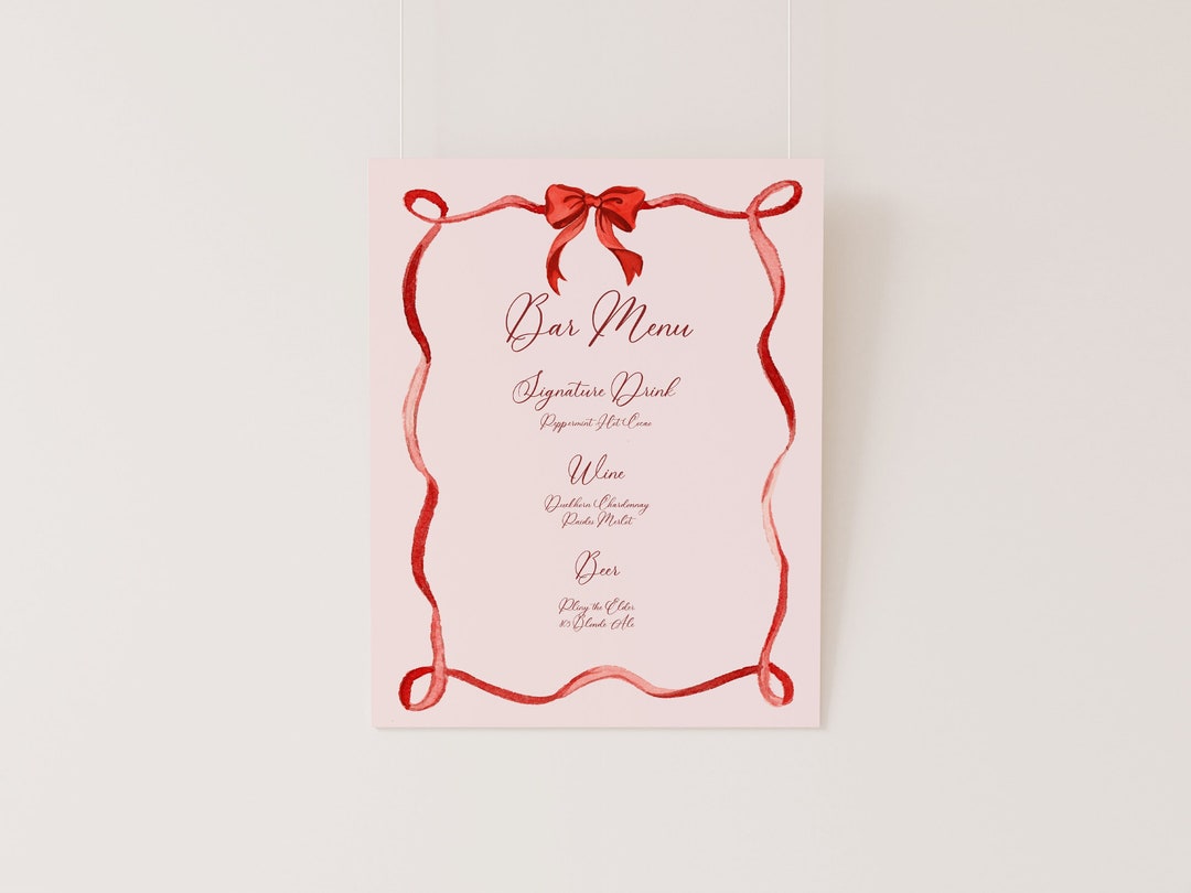Red Bow Christmas Bar Menu TEMPLATE Holiday Party Bar Sign - Etsy