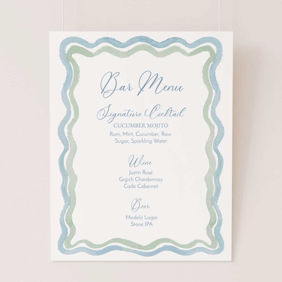 Light Blue and Green Scallop Edge Bar Menu TEMPLATE Loopy - Etsy