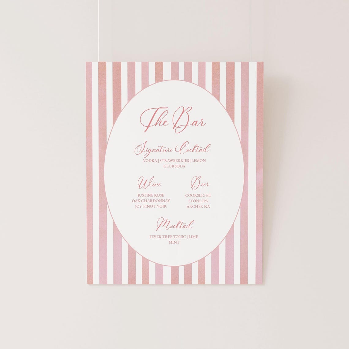 Pink Stripe Bar Menu Template: Modern Wedding Sign (digital Download ...