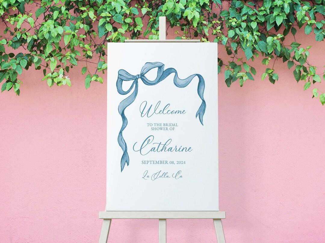 Blue Bow Watercolor Welcome Sign Template: Bridal Shower (digital ...