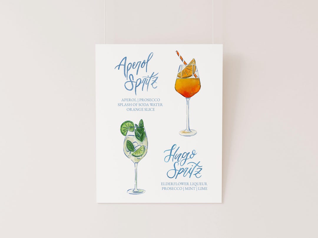 Aperol Spritzer and Hugo Spritz Watercolor Cocktail Menu TEMPLATE ...